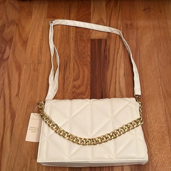 Primark | Bags | Primark Quilted White Shoulder Bag Gold Chain Link ...